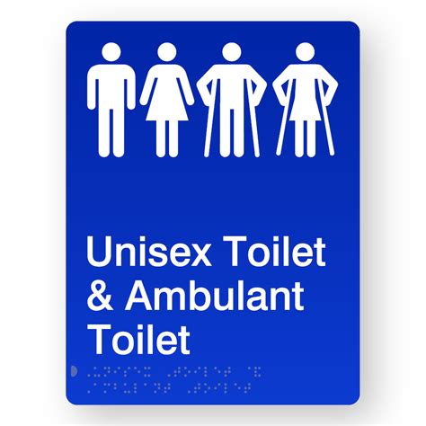 Unisex Toilet And Ambulant Toilet Braille Sign In Portrait Blue Acrylic