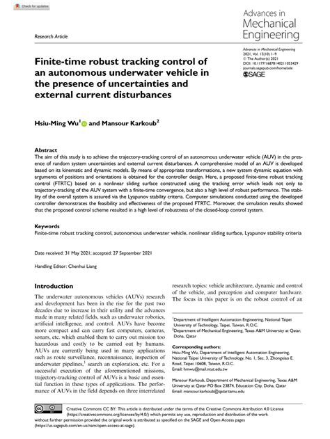 Pdf Finite Time Robust Tracking Control Of An Autonomous Underwater