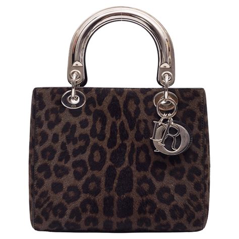 Dior Vintage Grey Black Calf Hair Leopard Print Lady Dior Bag For Sale