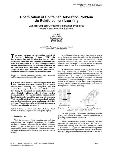 Optimization Of Container Relocation Problem Via Reinforcement Learning Pdf Mathematical