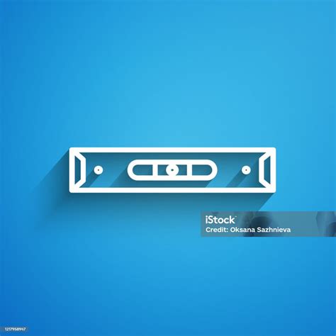 파란색 배경에 격리 된 흰색 선 건설 거품 수준 아이콘입니다 워터파스 측정 기기 측정 장비 긴 그림자 벡터 일러스트레이션 건설