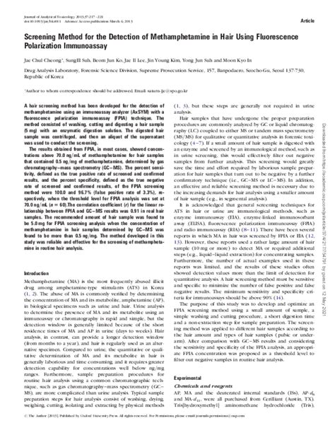 Pdf Screening Method For The Detection Of Methamphetamine In Hair Using Fluorescence