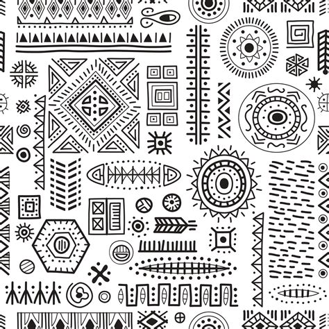 Black And White Seamless Background African Tribal Geometric Shapes Pattern 7254154 Vector Art