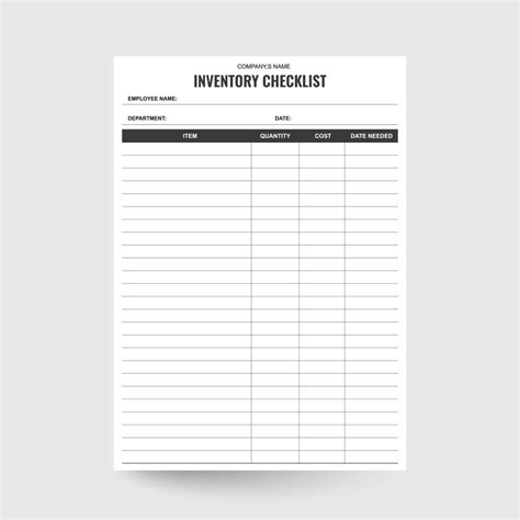 Inventory Checklist Template Excel