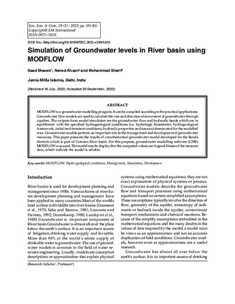 Pdf Simulation Of Groundwater Levels In River Basin Using Modflow