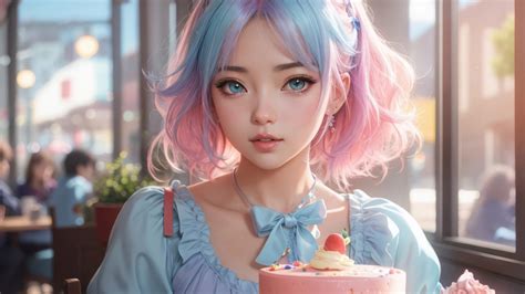 Обои Дівчина красуня тістечка для рабочего стола раздел Аниме