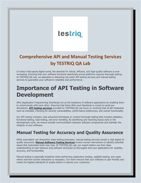 Ppt Comprehensive Api And Manual Testing Services By Testriq Qa Lab