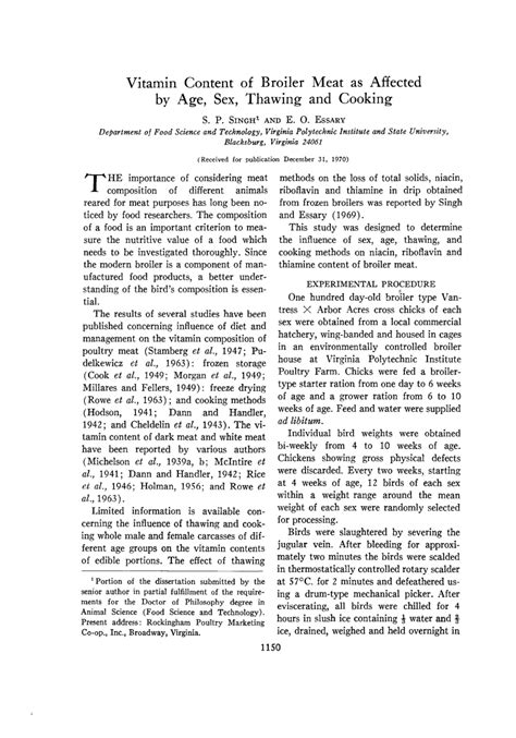 Pdf Vitamin Content Of Broiler Meat As Affected By Age Sex Thawing
