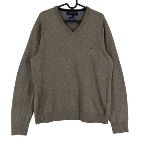 Tommy Hilfiger Men Cotton Cashmere V Neck Jumper Pullover Sweater Size