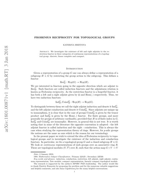Pdf Frobenius Reciprocity For Topological Groups