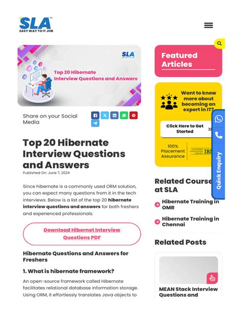 Top 20 Hibernate Interview Questions And Answers Pdf Databases Computing