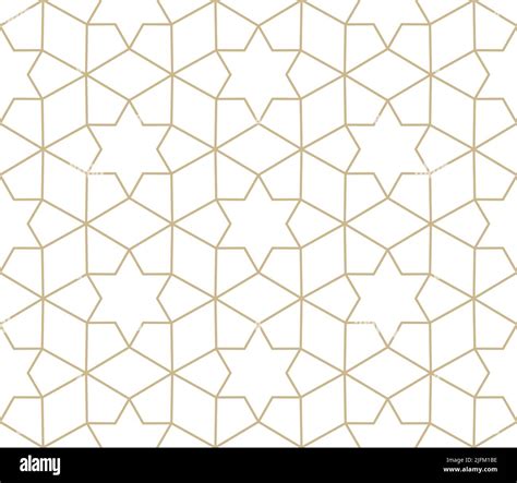 Modern Simple Geometric Vector Seamless Pattern With Gold Flowers Line Texture On White