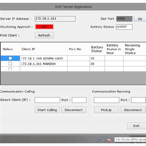 Voip Server Application Module Showing The Remaining Battery Status In