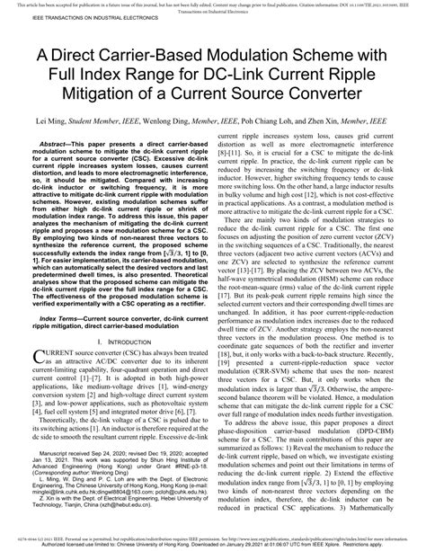 Pdf A Direct Carrier Based Modulation Scheme With Full Index Range For Dc Link Current Ripple