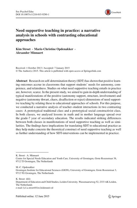 Pdf Need Supportive Teaching In Practice A Narrative Analysis In Schools With Contrasting