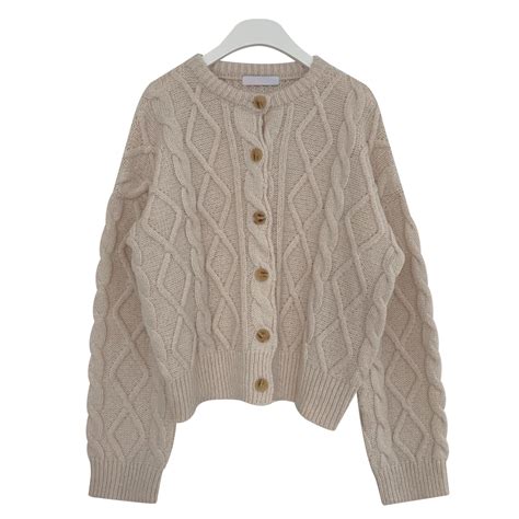 유니크한 꽈배기패턴 라운드 단추 크롭 꽈배기 니트 가디건 7col