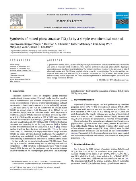 Pdf Synthesis Of Mixed Phase Anatase Tio2b By A Simple Wet Chemical