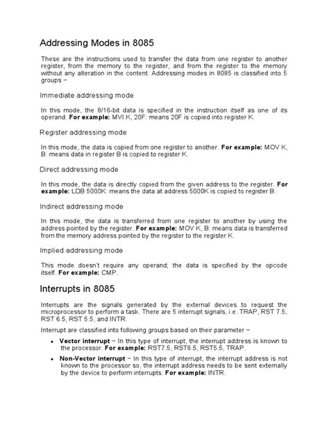 Addressing Modes And Instructions In 8085 Pdf Central Processing Unit Computer Architecture