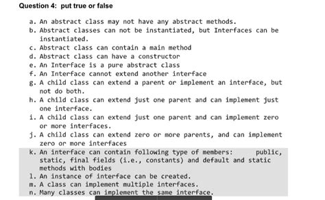 Solved Question 4 Put True Or False A An Abstract Class