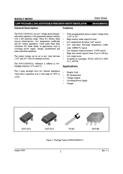 BM L BM LOW VOLTAGE V ADJUSTABLE PRECISION SHUNT REGULATOR BOOKLY