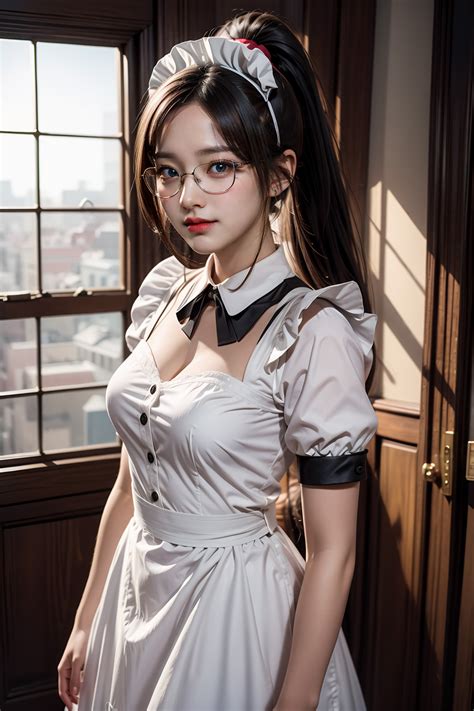 Ai로 생성한 안경쓴 포니테일 메이드 이미지 1