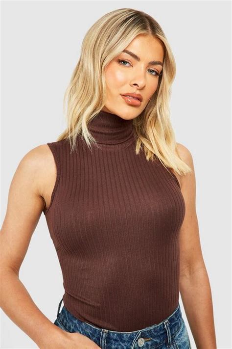Roll Neck Rib Knit Bodysuit Boohoo Uk