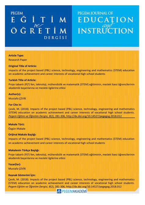 Pdf Impacts Of The Project Based Pbl Science Technology Engineering And Mathematics Stem