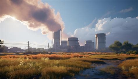 Premium Ai Image Nuclear Powerplant With Steam Exhausts On Field In