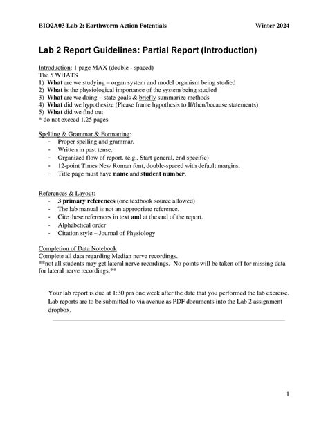Lab2 Assignment Bio2a03 W24 Final Bio2a03 Lab 2 Earthworm Action