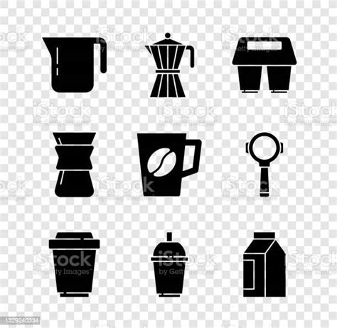 세트 커피 냄비 모카 갈 컵 가방 커피 콩 메이커와 아이콘을 통해 부어 벡터 가리기에 대한 스톡 벡터 아트 및 기타 이미지