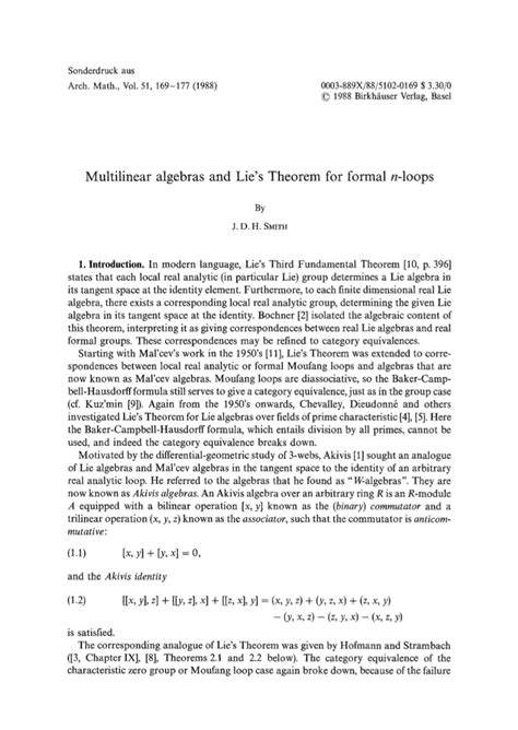 Pdf Multilinear Algebras And Lies Theorem For Formaln Loops