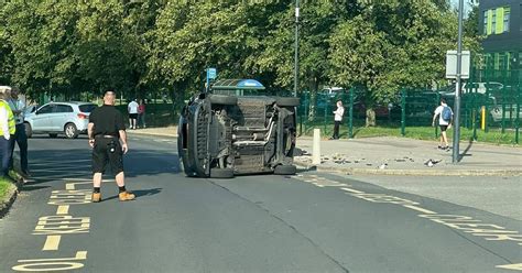 Car Flips Onto Its Side After Crash Outside Derby School Derbyshire Live