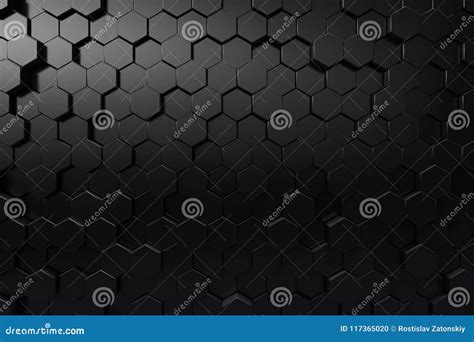 Abstract Geometric Surface Hexagonal Black Background 3d Rendering Stock Illustration