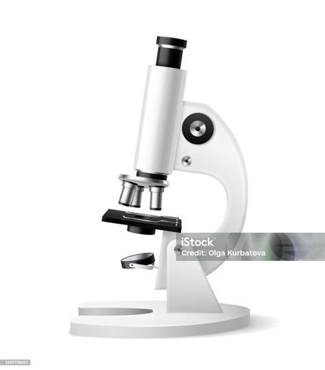 사실적인 현미경 3d 실험실 광학 백색 장비 과학 연구 장치 미생물 분석 다중 줌 돋보기 공구 벡터 절연 단일 일러스트레이션 3차원 형태에 대한 스톡 벡터 아트 및 기타