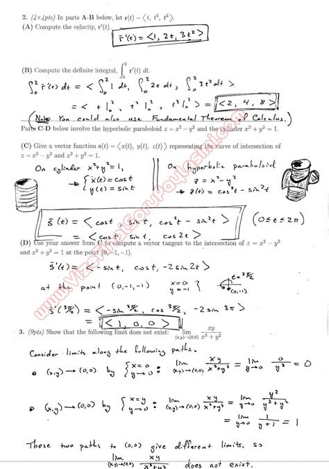 Calculus For Functions Of Several Variables First Midterm Exam Questions And Solutions Spring