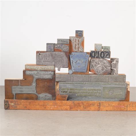 collection of 16 typeset advertising print blocks circa 1940 for sale