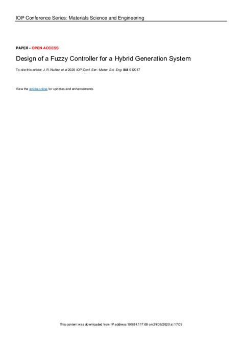 Pdf Design Of A Fuzzy Controller For A Hybrid Generation System