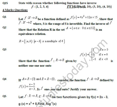 Cbse Class 12 Mathematics Hots Relations And Functions Set B