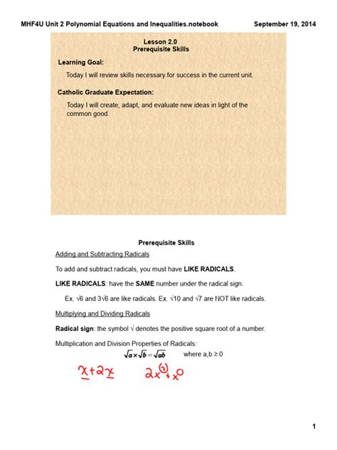Mhf4u 2 0 Notes Pdf Quadratic Equation Polynomial