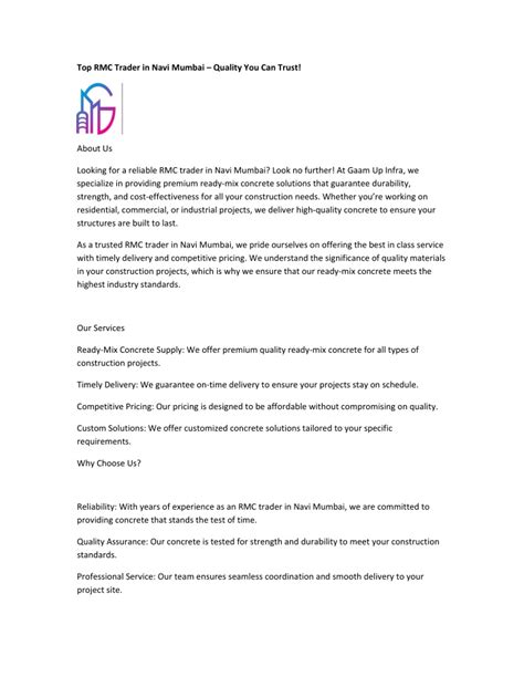 Ppt Reliable Rmc Trader In Navi Mumbai For Your Construction Projects Powerpoint Presentation