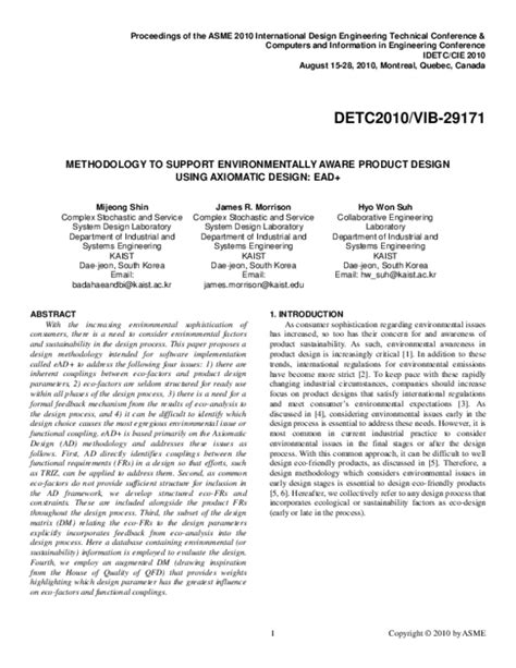 Pdf Methodology To Support Environmentally Aware Product Design Using Axiomatic Design Ead
