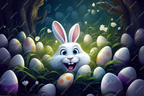 Premium Photo Easter Bunny In The Grass With Eggs