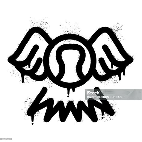 검은 스프레이 페인트로 그려진 날개가 있는 테니스 공 낙서 Championship에 대한 스톡 벡터 아트 및 기타 이미지 Championship 거친 검은색 Istock