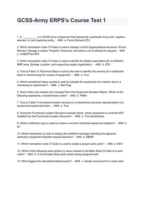 Gcss Army Erpss Course Test 1 Questions With Solutions Gcss Army