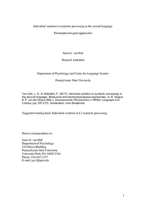 Pdf Individual Variation In Syntactic Processing In The Second Language Electrophysiological