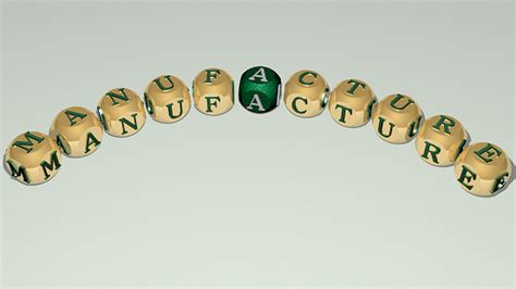 거울 바닥에 입방 문자로 배열 제조의 크로스 워드 퍼즐 개념 의미와 프리젠 테이션 공장 및 산업 3d 일러스트레이션 개념에 대한