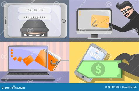 Phishing Banner Set Cartoon Style Stock Vector Illustration Of Cyber Fishing