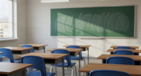 Empty Classroom Desks Chairs And Chalkboard Back To School Education Learning Space Visual