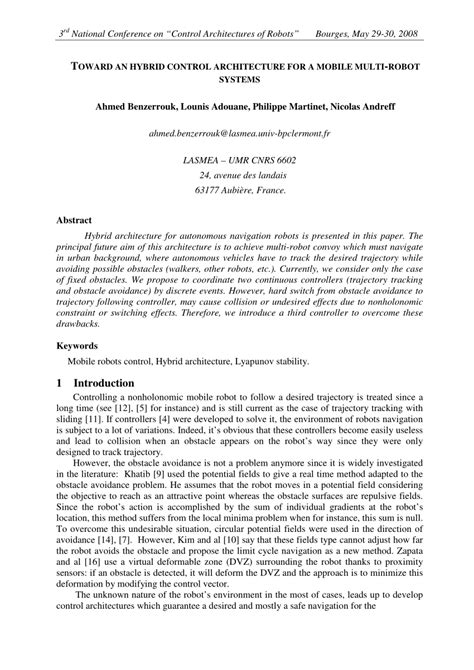 Pdf Toward An Hybrid Control Architecture For A Mobile Multi Robot Systems