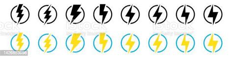 번개 전기 아이콘입니다 볼트 원 기호입니다 전원 충전 에너지 표시 흰색 배경에 격리된 전원 아이콘 벡터 일러스트레이션입니다 개념에 대한 스톡 벡터 아트 및 기타 이미지